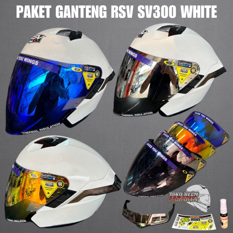 Package Handsome Half Face Helmet RSV Original SV300 WHITE DOUBLE VISOR ...