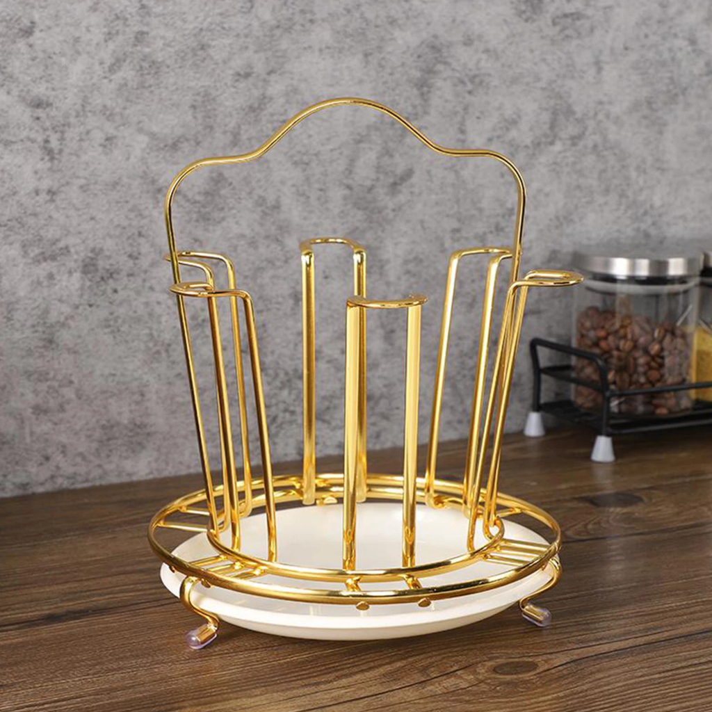 Mose Round Gold Glass Rack 6 Cups Stainless Glass Rack Hanging Glass ...