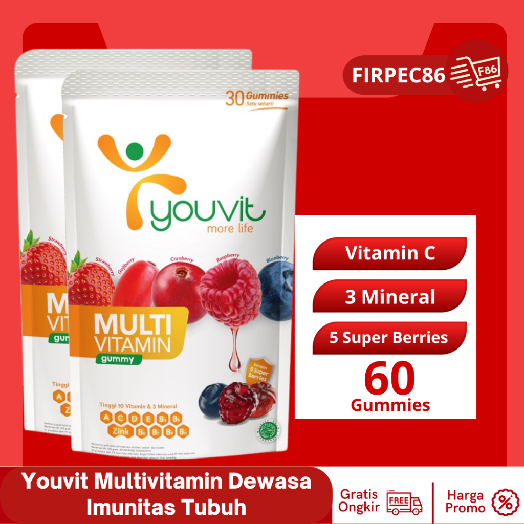 Youvit Multivitamin Gummy Adult 60 Days | Youvit 60-day Adult Multivitamin With Vitamins C, D, E ...