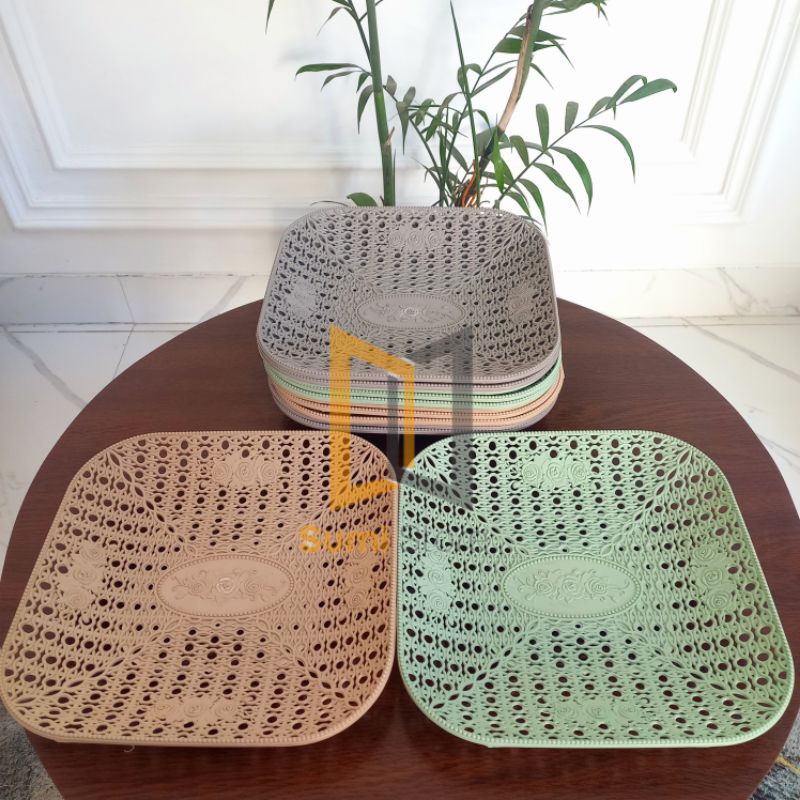 MAWAR Rattan Plastic Plate - Rose knit plate - 24 cm rectangular plate | Shopee Malaysia