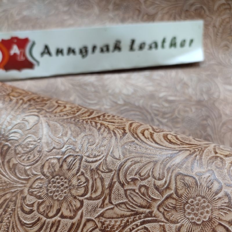Genuine cowhide with floral Batik Motif, size 33 x 33 cm, thickness 1.5 ...