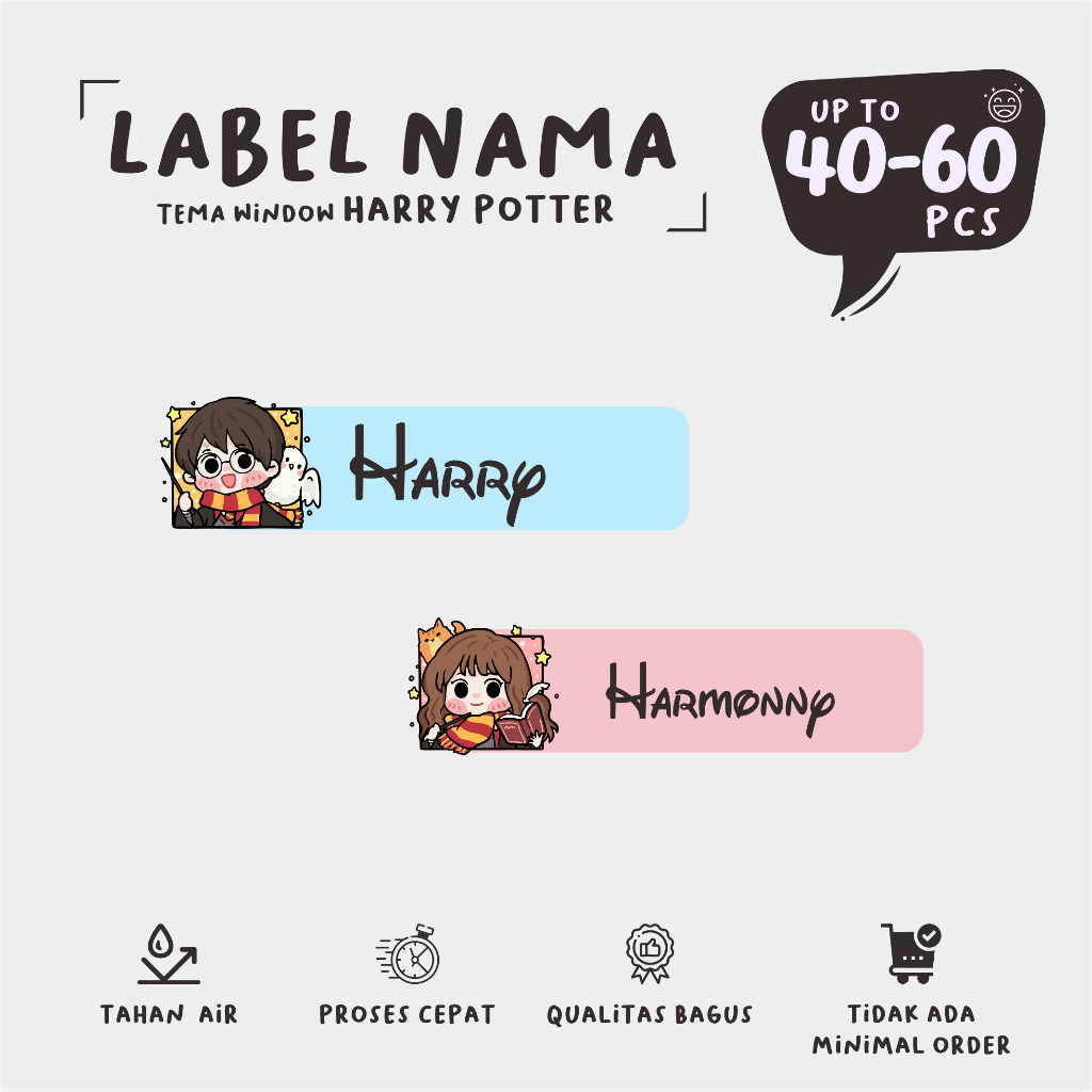 (40-60Pcs) Print Funny HARRY POTTER Window Theme Name Sticker/custom ...