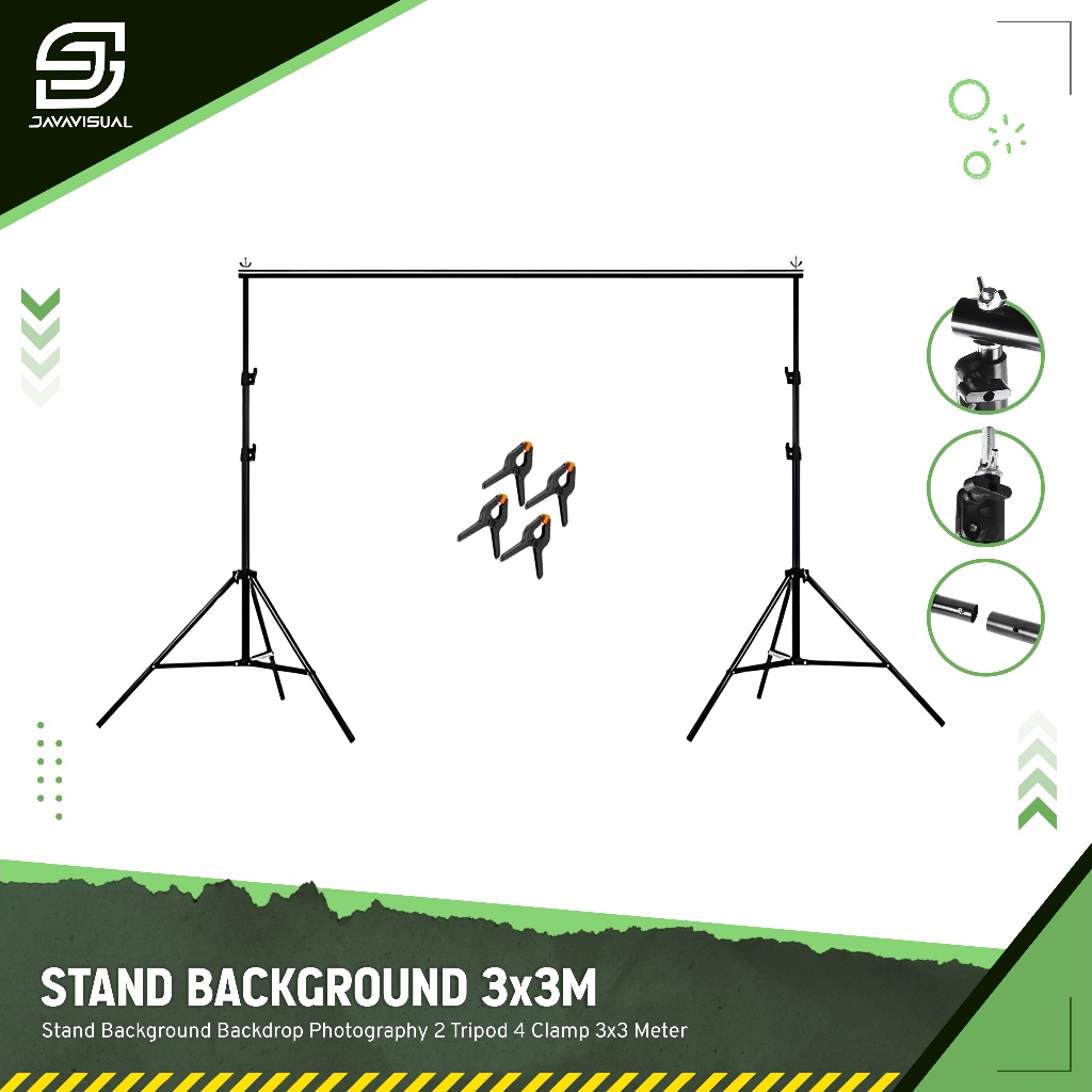[JaVis] STUDIO BACKDROP BACKGROUND STAND 3X3M - 2 TRIPOD + 4 CLAMPS ...