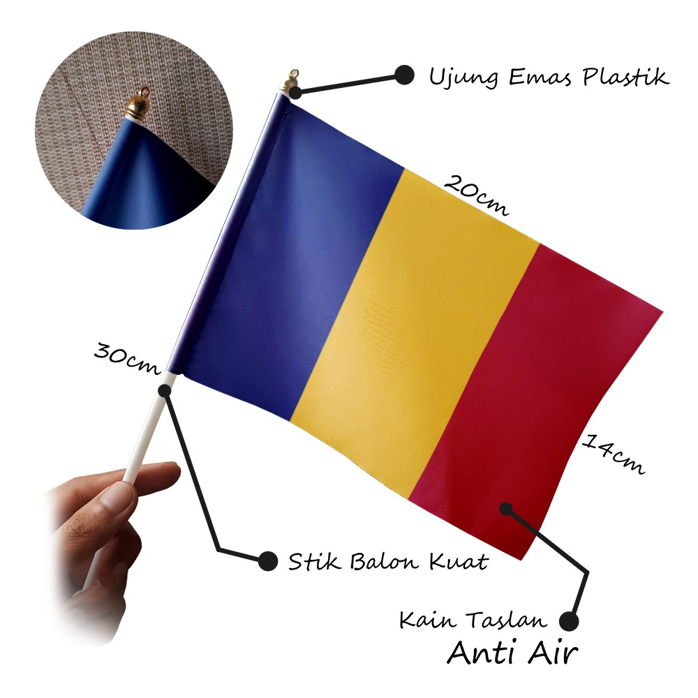 Chad Country Hand Flag - Small Mini Parade Stick Flag Taslan Material ...