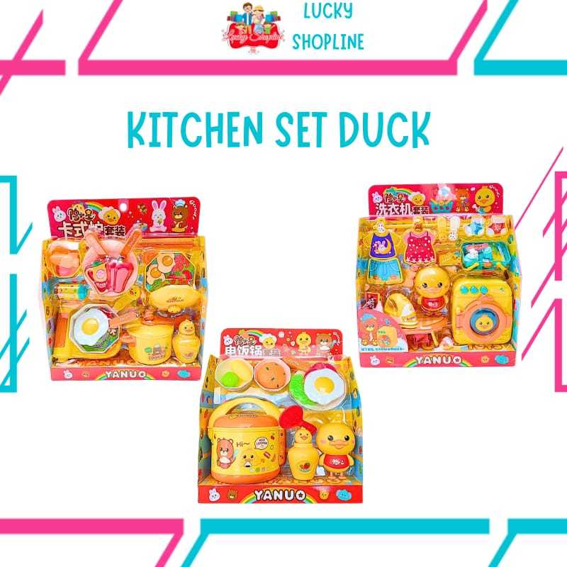 MESIN Kitchen Set Duck Cooking toy for girls Washing machine Stove ...