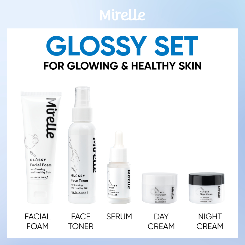 Mirelle Glossy Set Series Facial Foam + Toner + Serum + Facial Cream ...