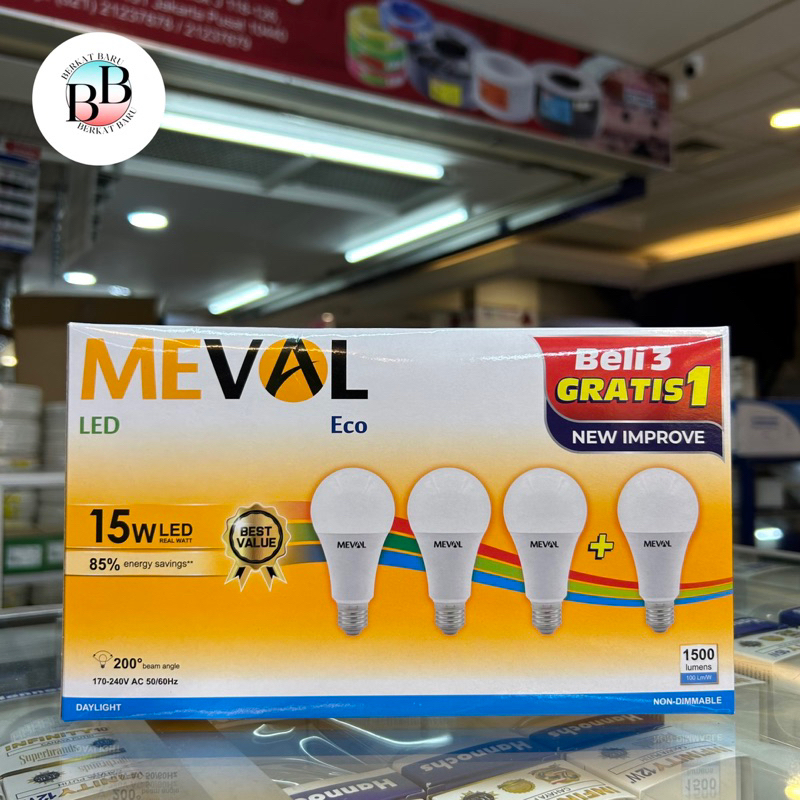 PUTIH CAHAYA Meval Multipack 15 Watt LED Bulb (Buy 3 Get 1 Free) (White ...