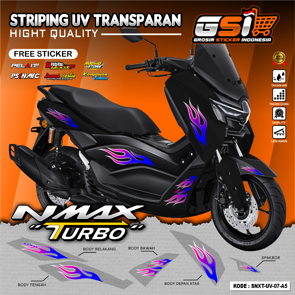 Nmax 155 TURBO NEW DESIGN FLAME RACING SEMIFULL Transparent Sticker ...