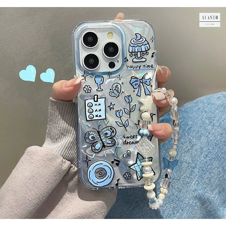 Ac137 SOFTCASE WATERRY Blue Aesthetic Metallic Silver Textured Ripple Case Gradient Hardcase ...
