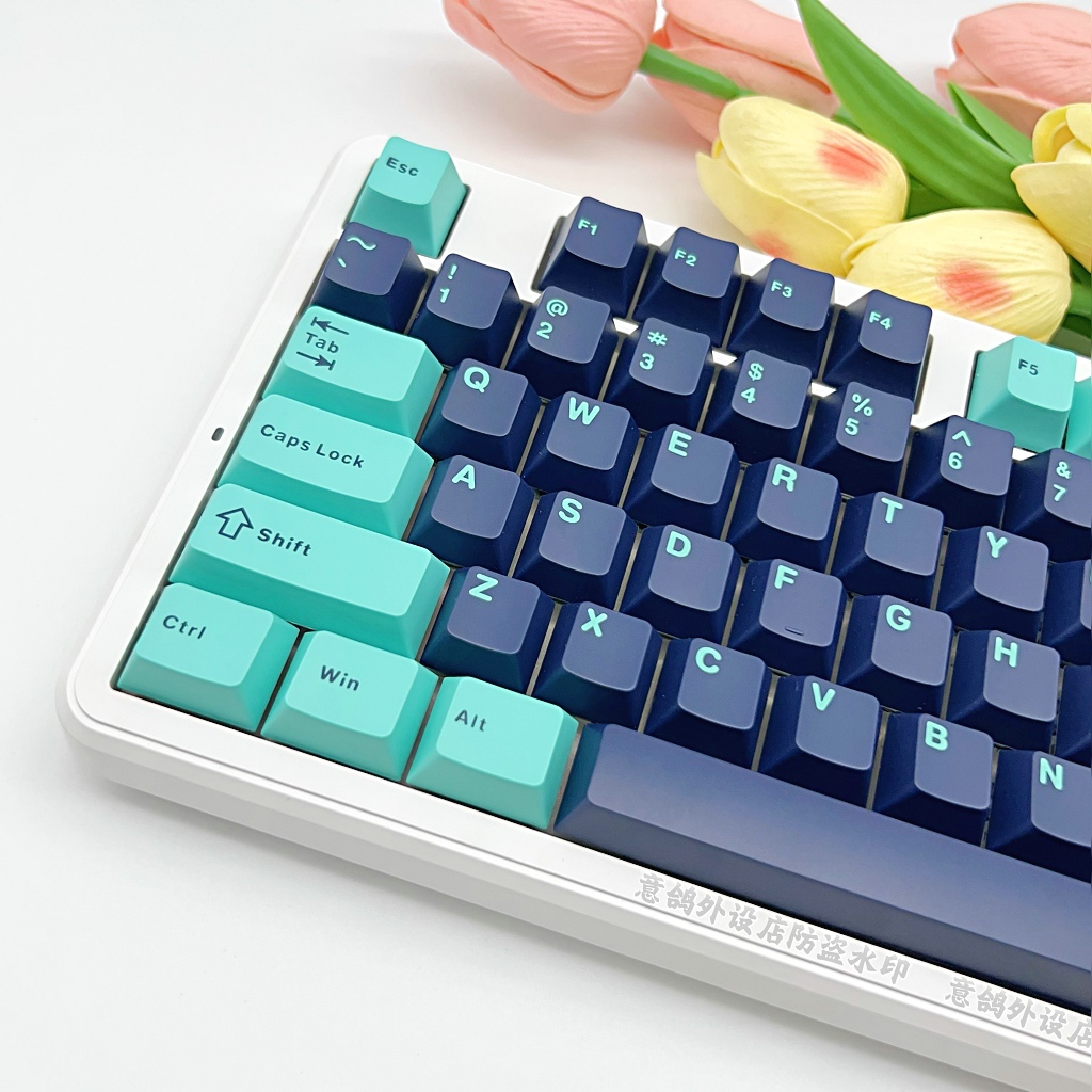 Bijou AQUA AQ121 Dual color blue PBT 121 keys Cherry Keycap Set ...