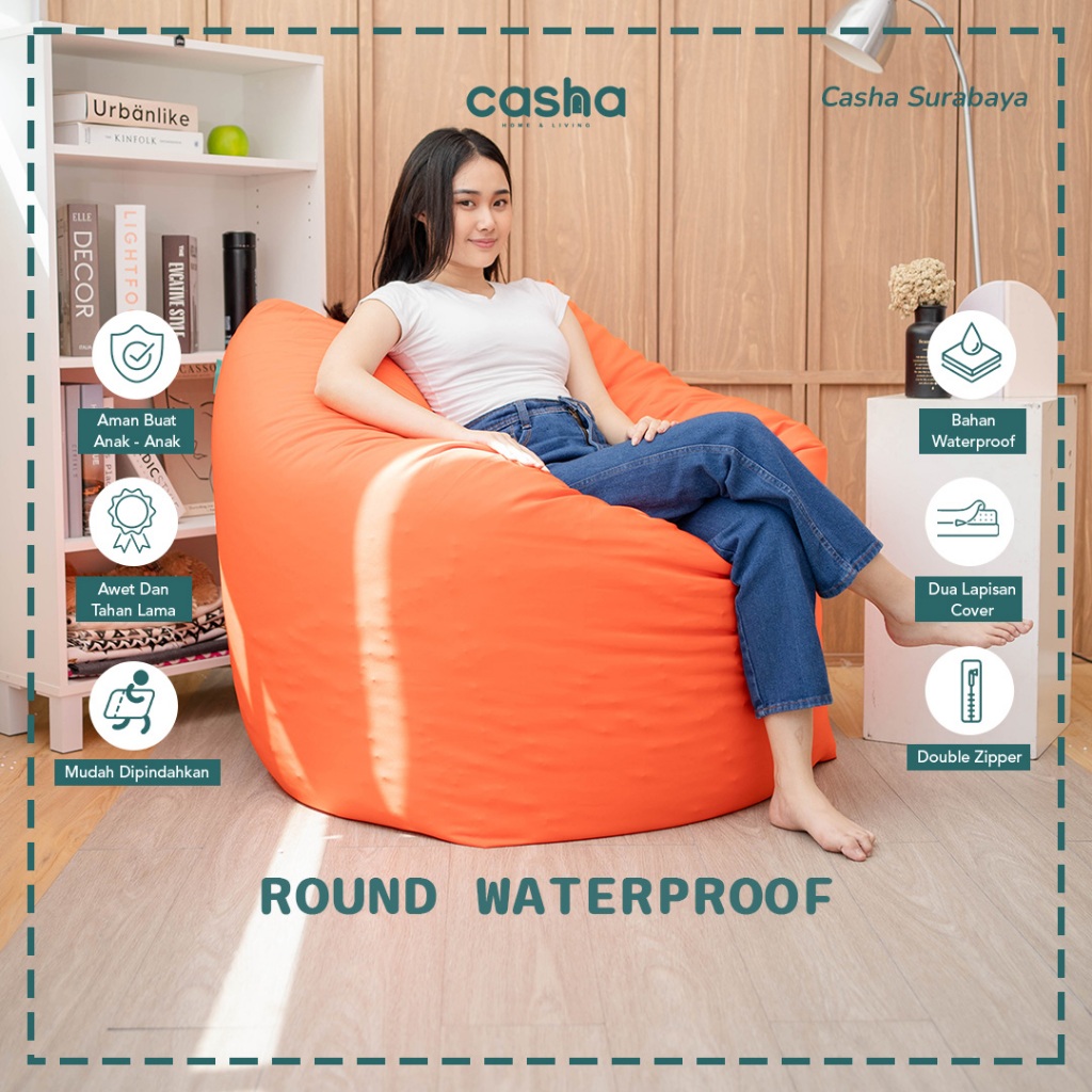 (COVER ONLY) CASHA Round Bean Bag LARGE WATERPROOF Material WITHOUT ...