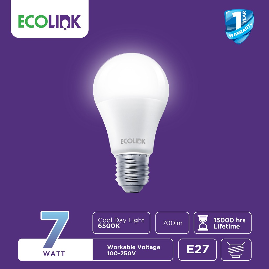 PUTIH Ecolink LED Bulb 7W White Cool Day Light | Shopee Malaysia