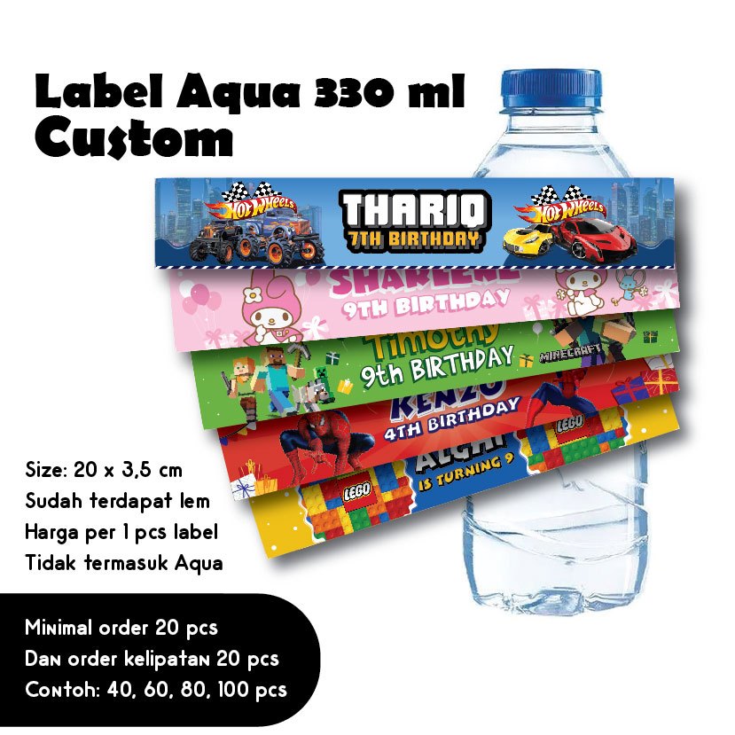 Custom LABEL AQUA 330ml CUSTOM Image Theme Color Name HAPPY BIRTHDAY ...