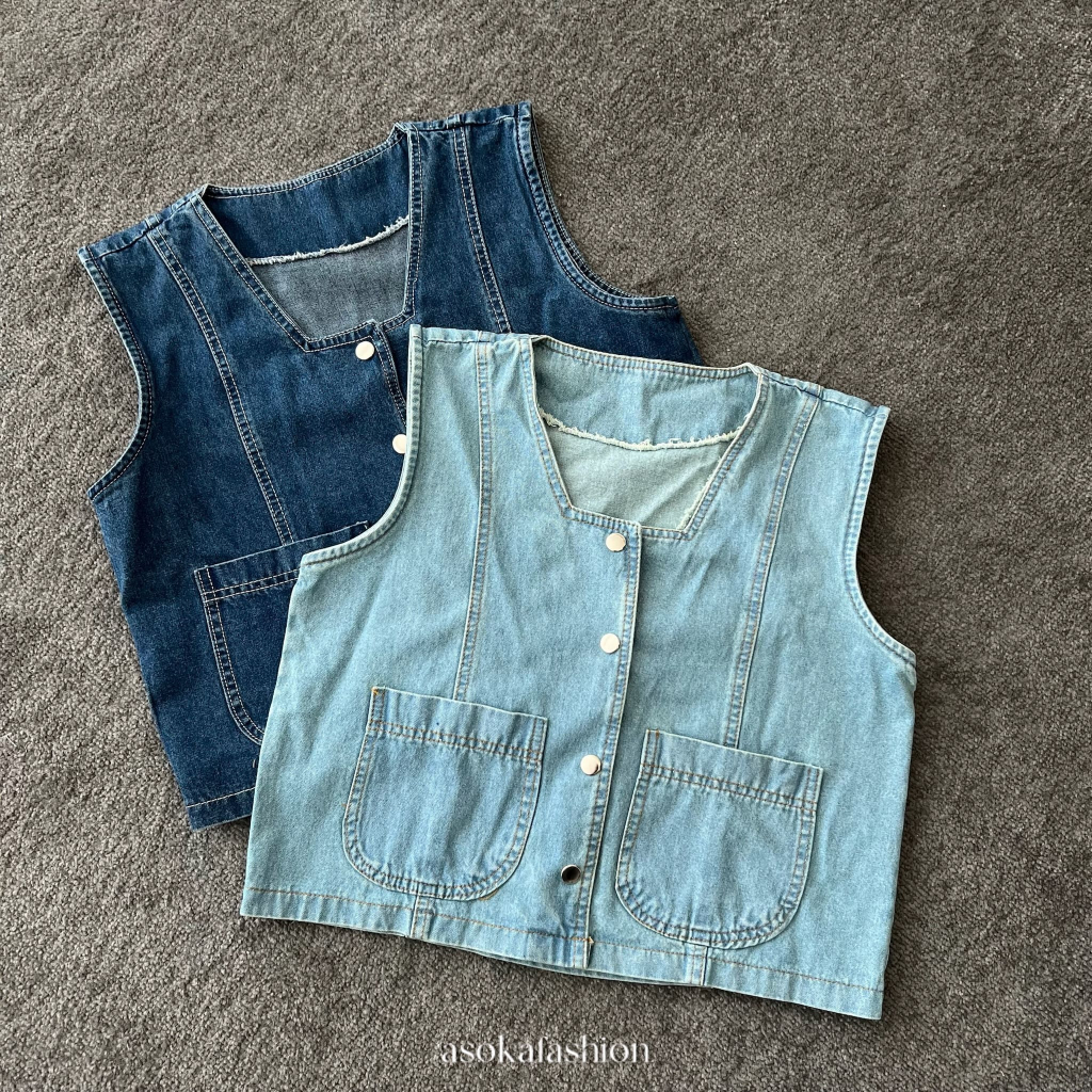 ASOKA Cyra Vest 710 - Women's Outer Crop Denim Top - U-Neck Sleeveless ...