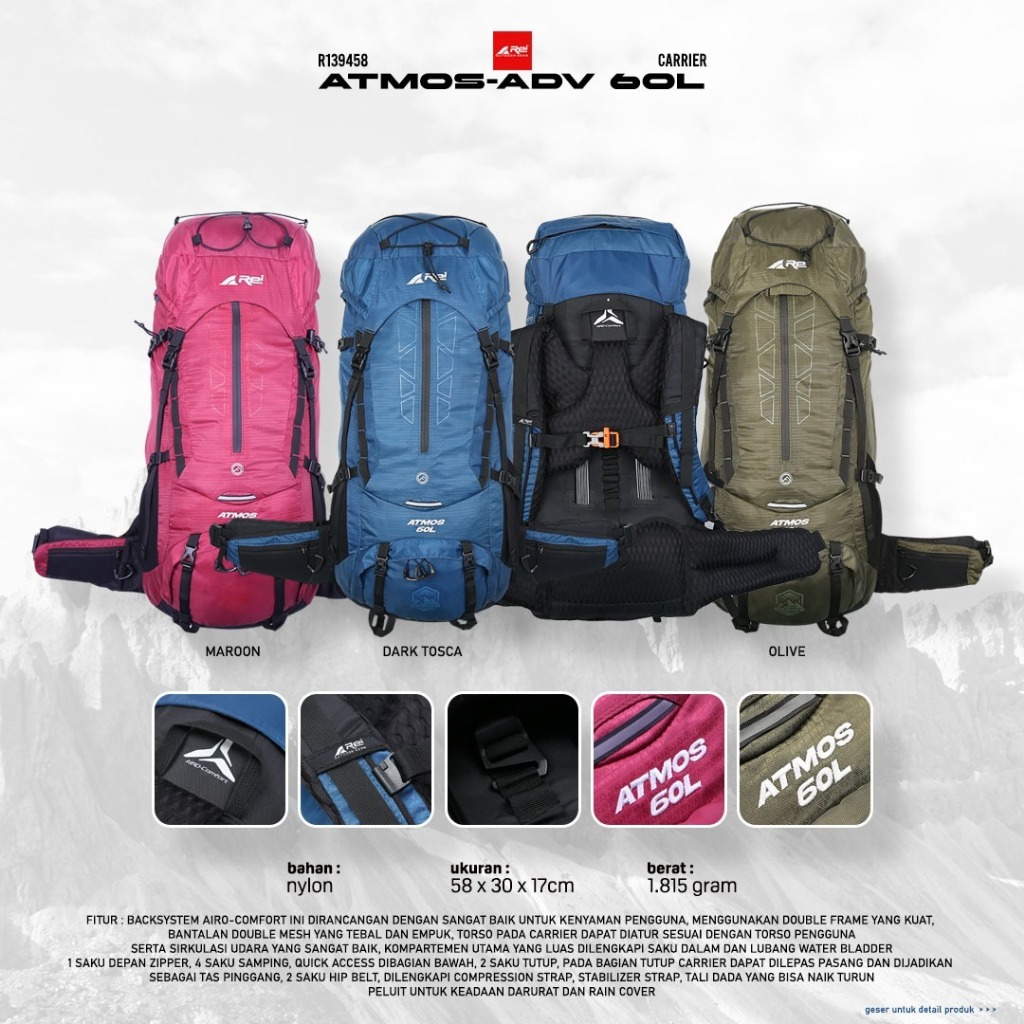 Atmos Adv 60 Liter Carrier Bag Arei Outdoorgear | Shopee Malaysia