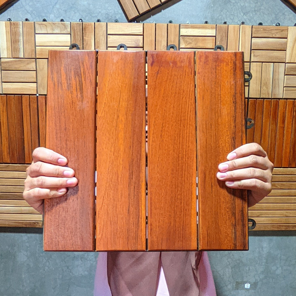 KAYU Decking Tile Parquet Teak Wood Floor Tile Line 4 Disassembly 30 x ...