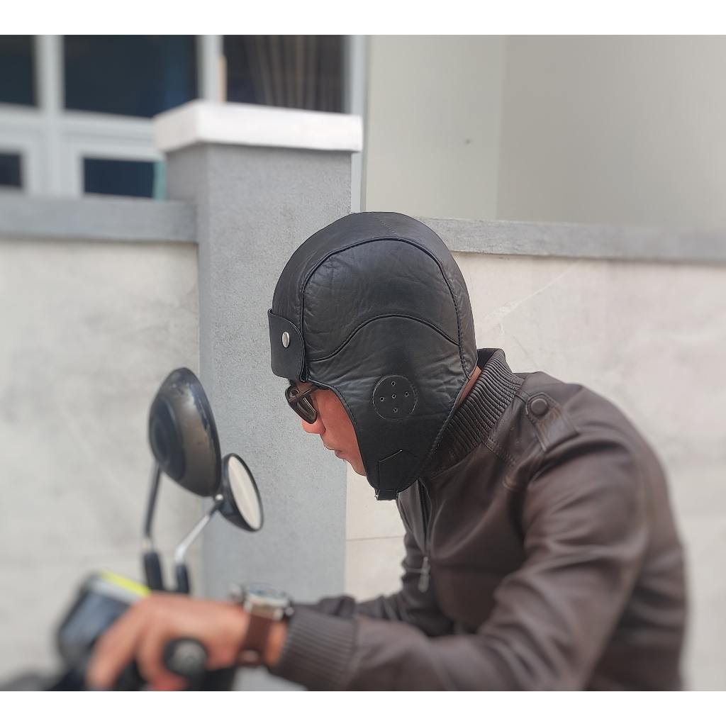 Genuine Leather Men Women Pilot Motorcycle Helmet Hat | Shopee Malaysia