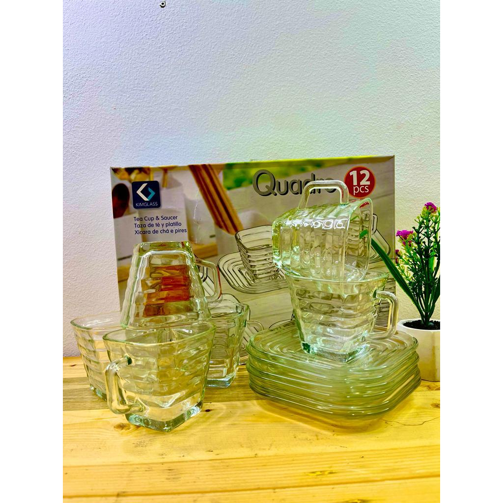 12 pcs quadro glass glass set (6 glasses + 6 coasters) | Shopee Malaysia