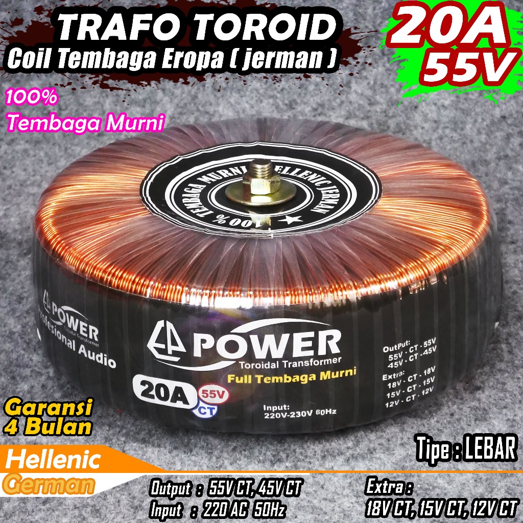 20a CT 55V & 45V Extra CT 18V PURE Toroid Transformer Full Copper ...