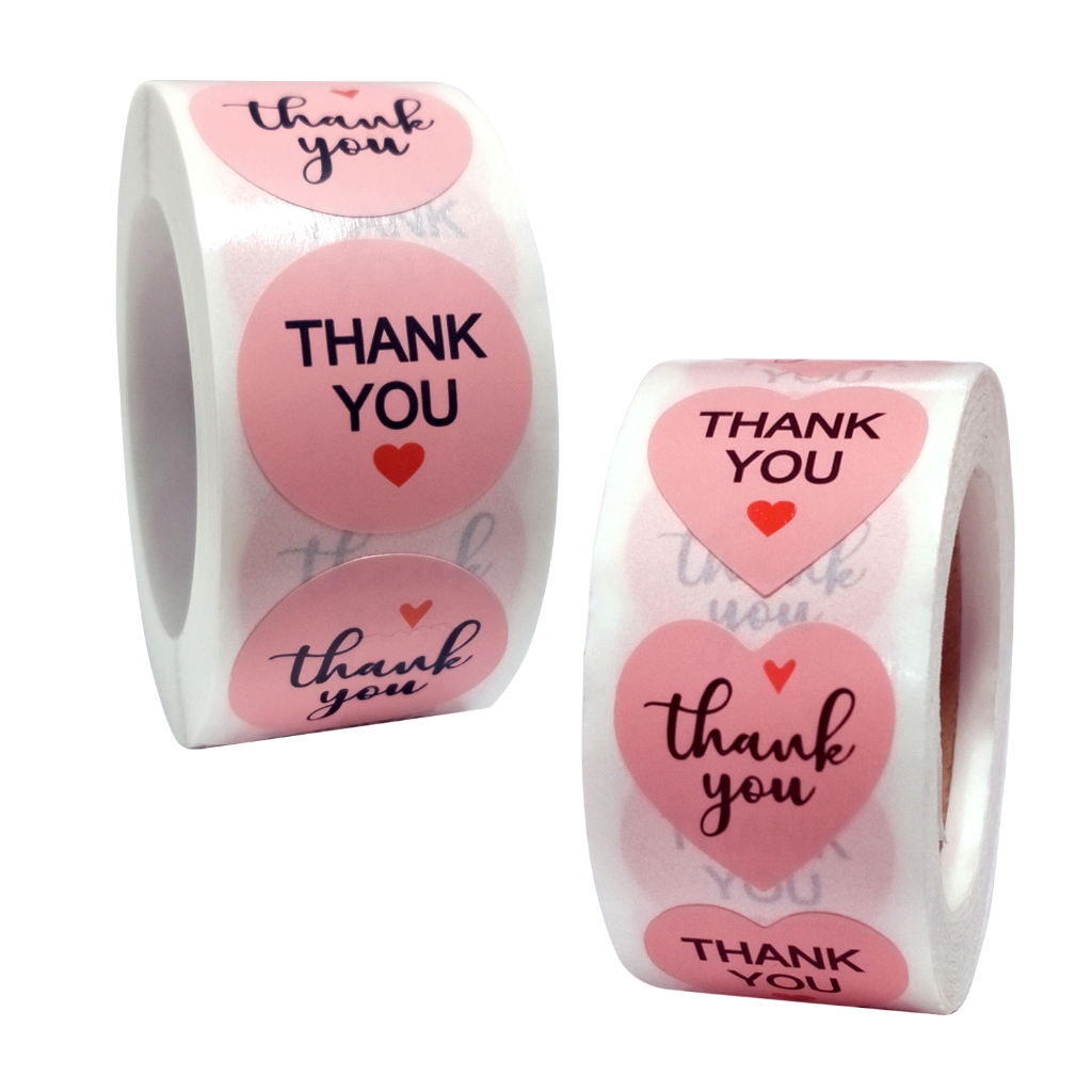 Thank You Heart Love Shape Stickers Pink Heart Shape Labels Gift Tags 2 ...