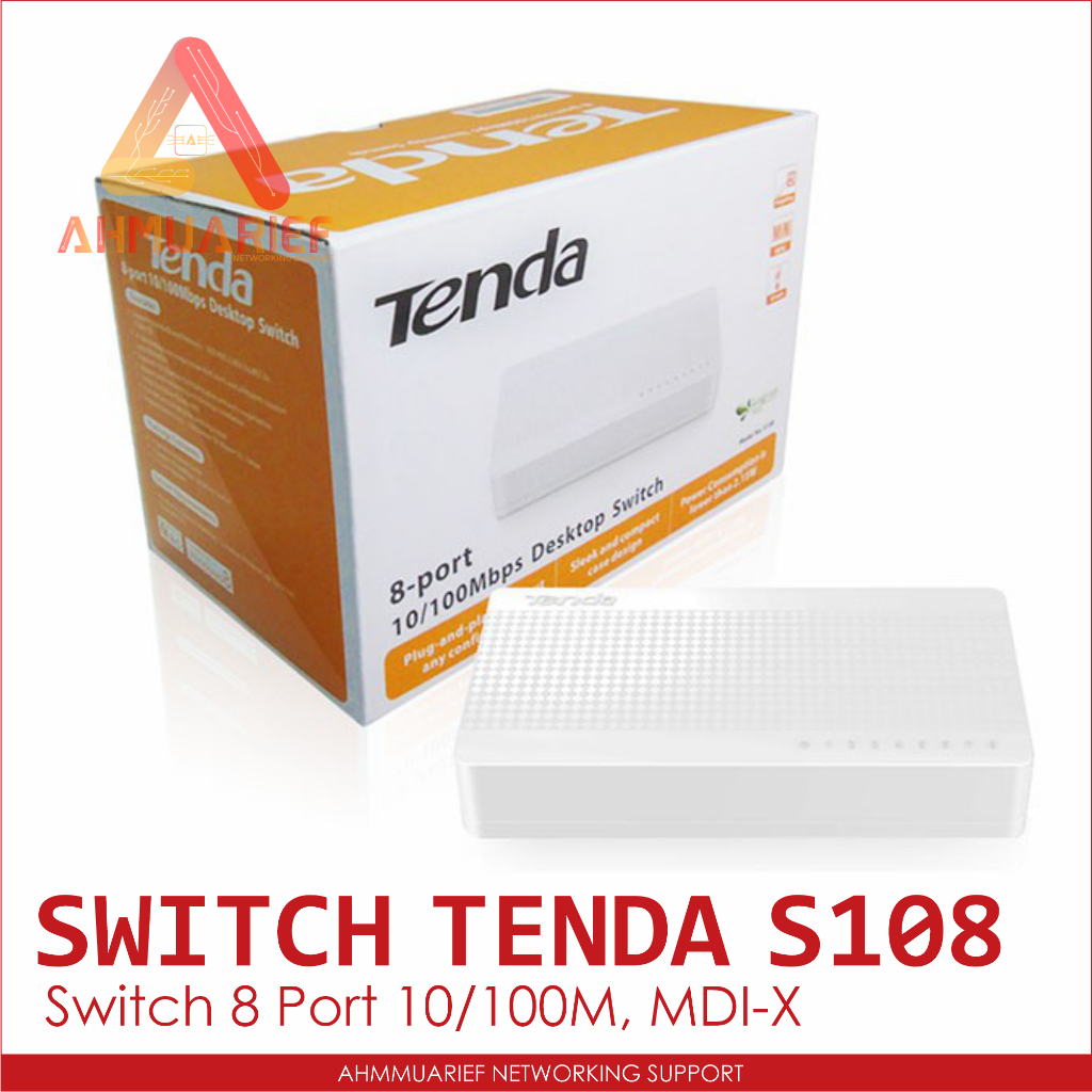 Tenda S108 SWITCH HUB 8 PORT ETHERNET UNMANAGED DESKTOP SWITCH INTERNET ...