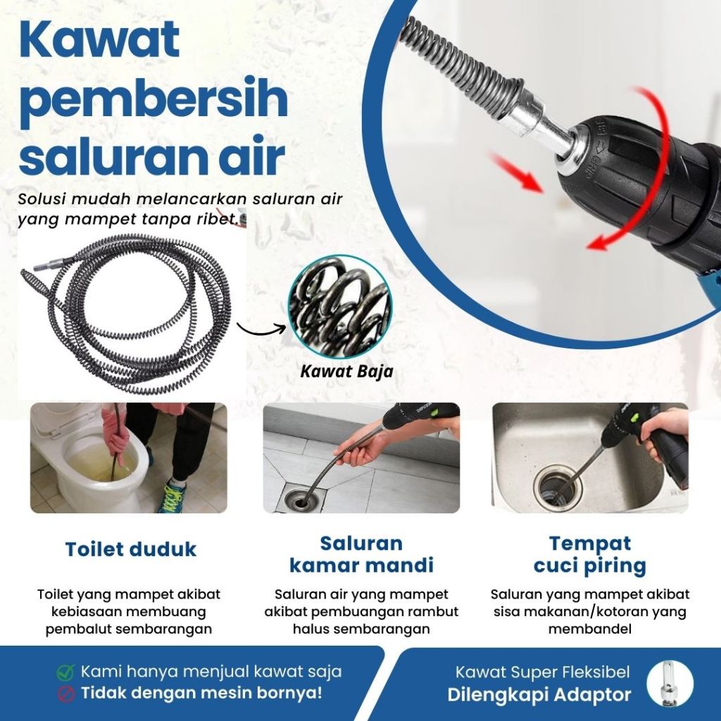 5 Meter clogged drain pipe cleaning wire | Shopee Malaysia
