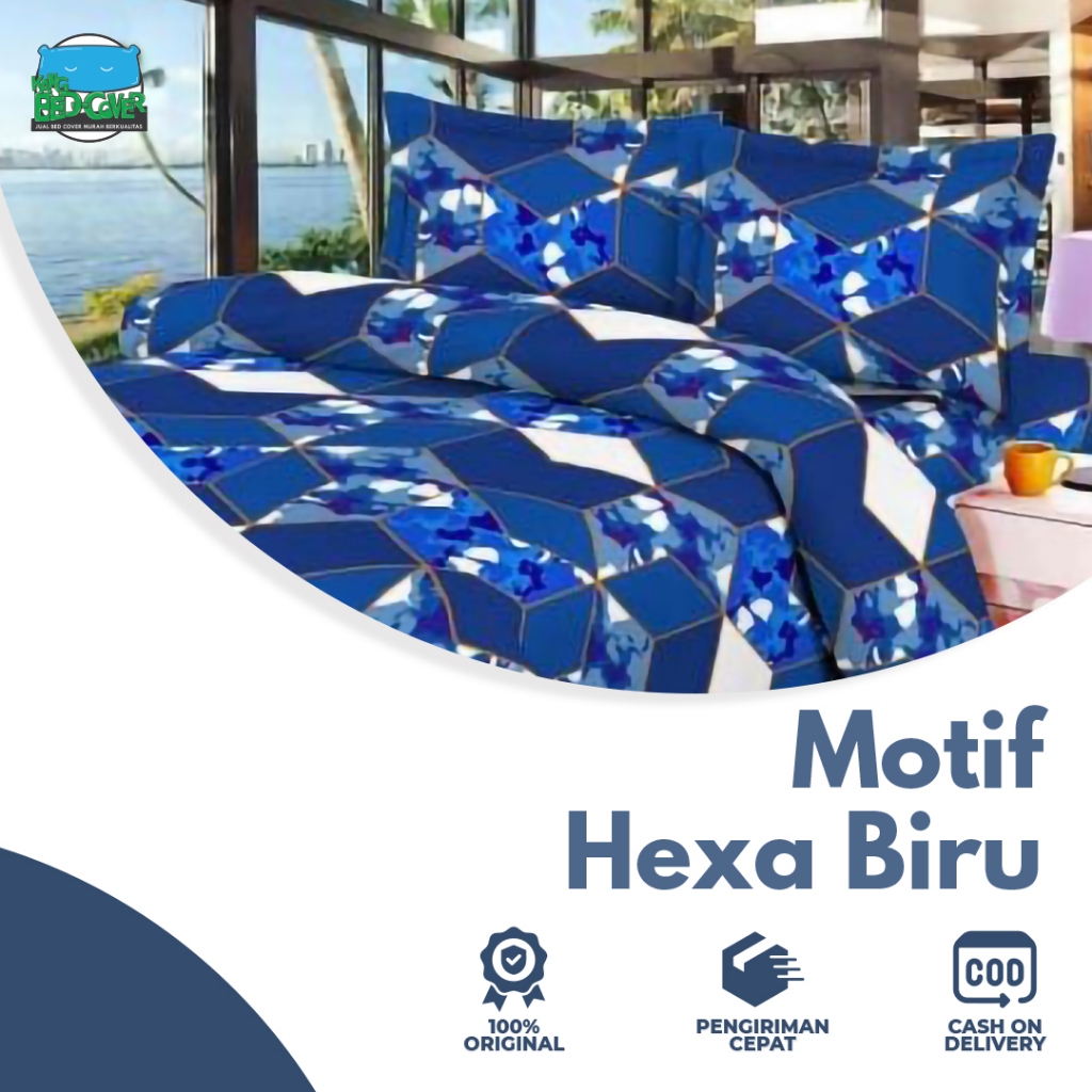 Blue HEXA Motif - Set Bed Cover Blanket Pillowcase Bolster Bed Sheet Mattress Bedroom Supplies ...