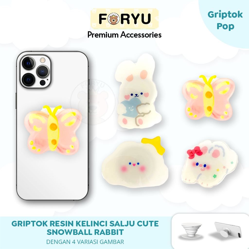 Griptok Resin Snow Rabbit Pop Socket Cute Snowball Rabbit Korean Phone ...