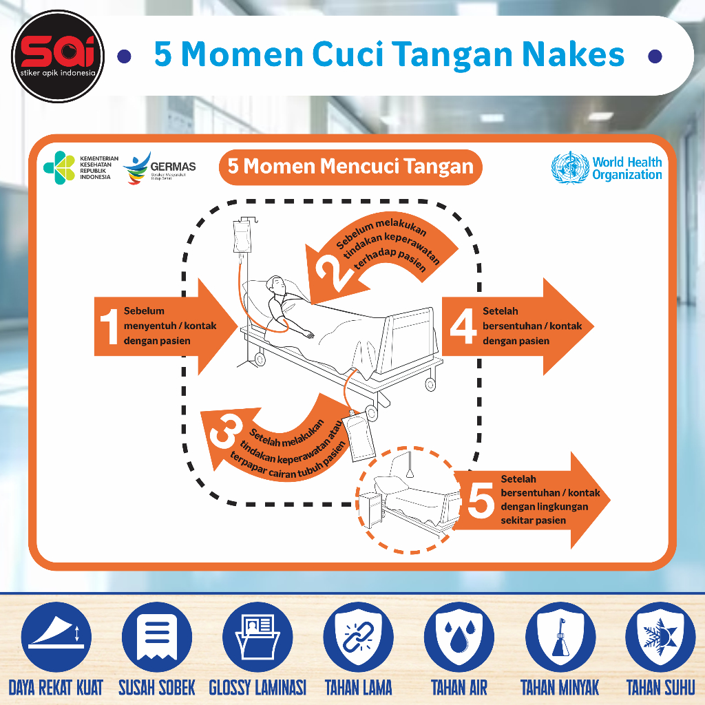 5 Moments Waterproof vinyl Sticker Hand Wash WHO Standard glossy ...