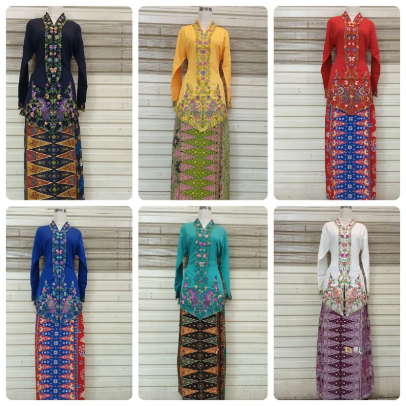KATUN Betawi Modern Kebaya Set Of Long Sleeve Embroidered Cotton ...