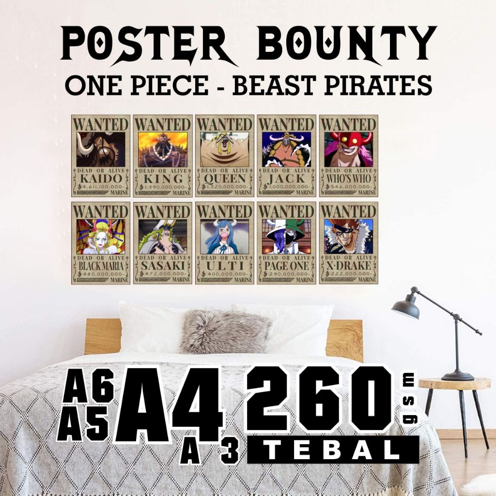 1 set of Wanted Beast Pirates Posters / One Piece Cru Kaido Bounty ...