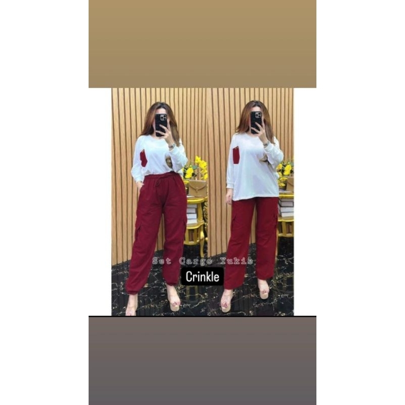 Crinkle cargo Suit, Latest Suit, Latest crinkle one set | Shopee Malaysia