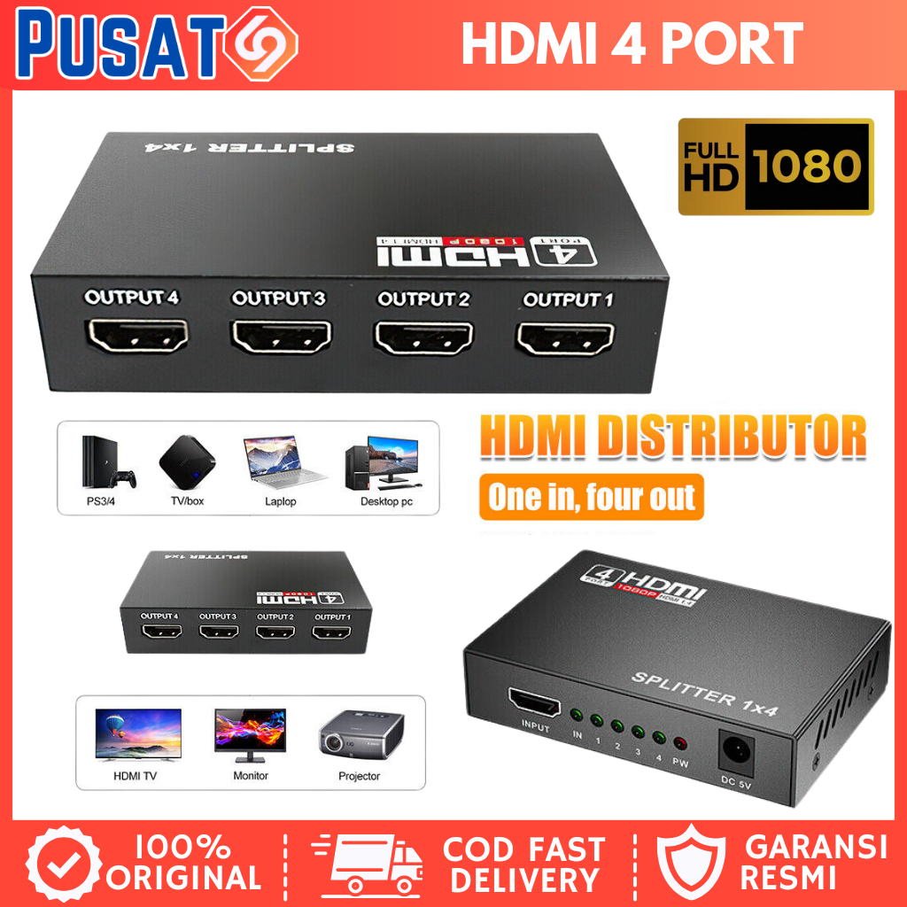 Hdmi SPLITTER 4 Ports (1 INPUT 4 OUTPUT) | Shopee Malaysia