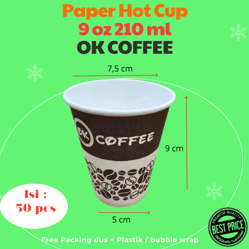 Paper Hot Cup Paper Cup 9 oz 210 ml OK Coffee contains 50 pcs | Shopee ...