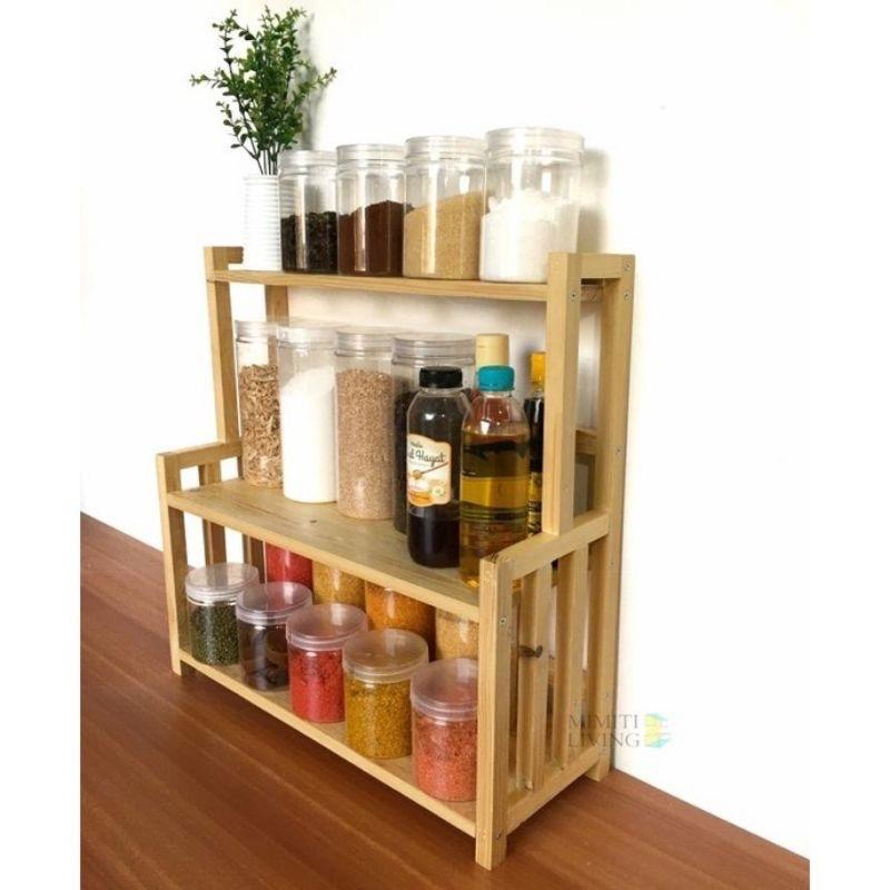 KAYU 3-tier Wooden Kitchen Spice Rack, Javanese Teak Wood Spice Rack ...