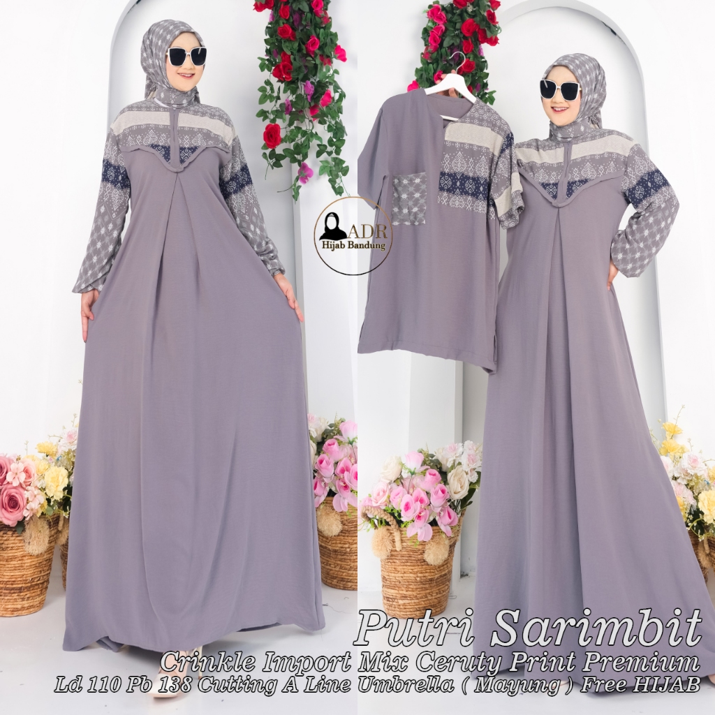 Sarimbit Princess Gamis Dress Crinkle Mix Ceruty Print FREE Pashmina ...