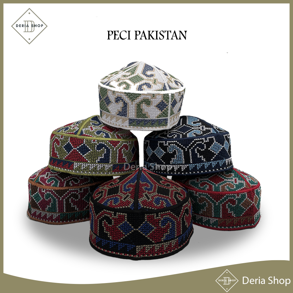 HIJAU PAKISTAN Peci Ovais Motif Cap Full Embroidery Premium Hajj ...