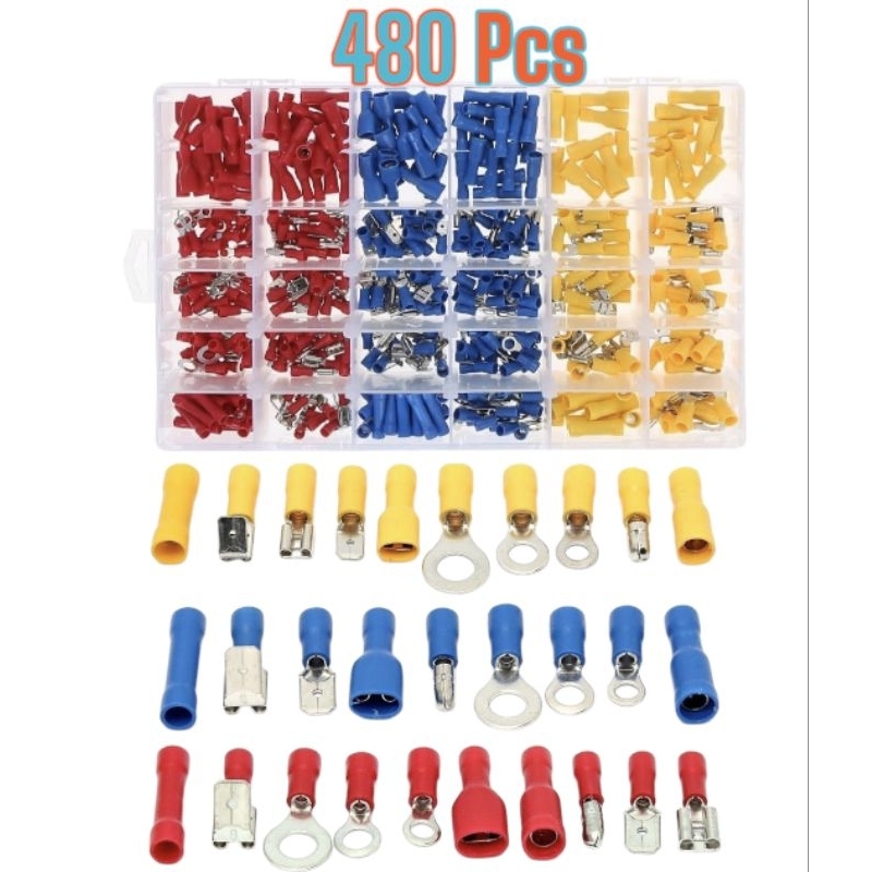 480pcs Electrical Cable Connector Set Crimp Skun Flat Terminal ...