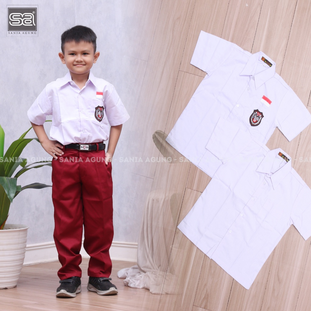 KEMEJA PUTIH School Uniform Tops Shirt Hem SD White Short Sleeve Oxford ...