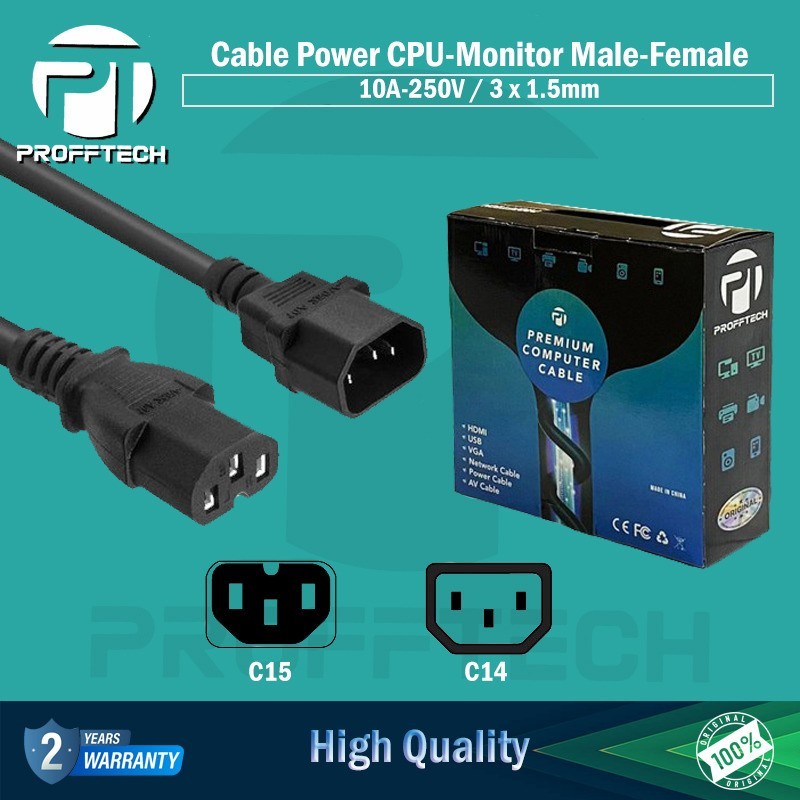 Cable power Profftech c15 to c14 3 meters 250v 10A for pc Cpu monitor ...
