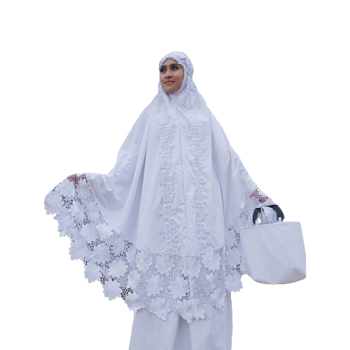 KATUN Telekung Mukenah Adult Premium Cotton Flower Embroidery Semi Silk ...