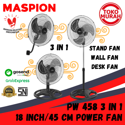 Stand Fan/Wall/Desk Power Fan 18 Inch/45 CM MASPION PW 458 3 IN 1 Fan ...