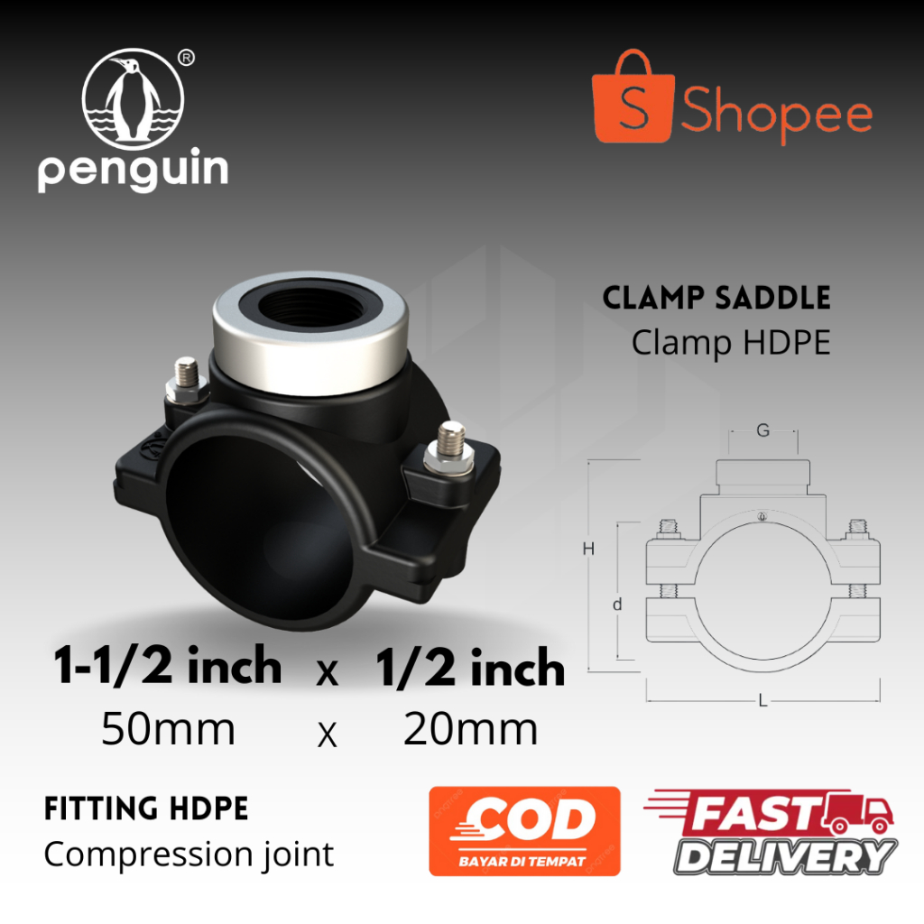 Hdpe Pipe Connection Clamp Saddle Size 1-1/2" x 1/2" inch Or 50mm x ...