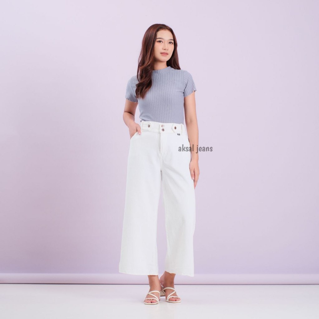 PUTIH Highwaist Jeans Culottes Two Button Rubber Waist Vol.2 Korean ...