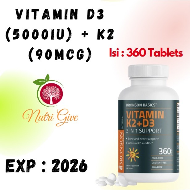 Bronson Basics Vitamin K2 Plus D3 (MK7) - 360 Tablets Original USA | Shopee Malaysia