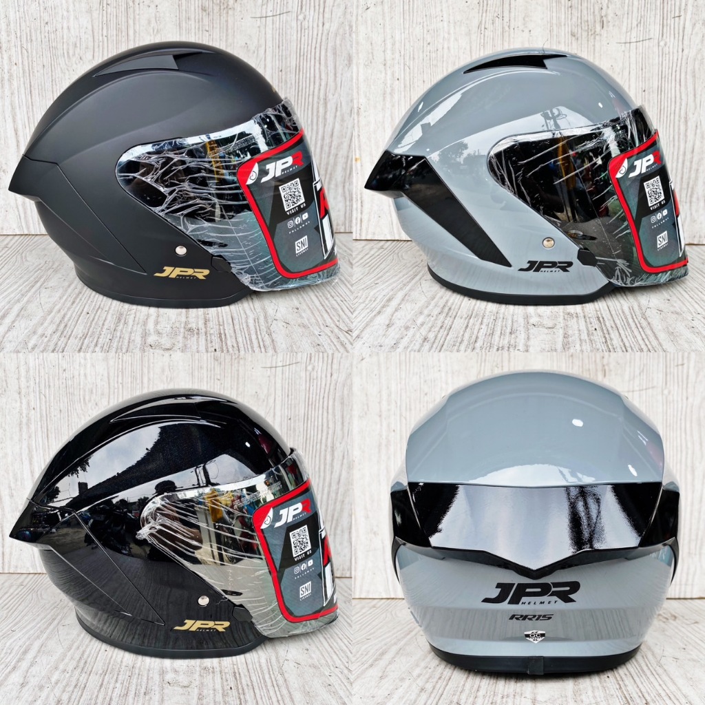 Half FACE Helmet JPR RR15 SOLID BLACK DOF BLACK Helmet Gray Zipper/JPR ...