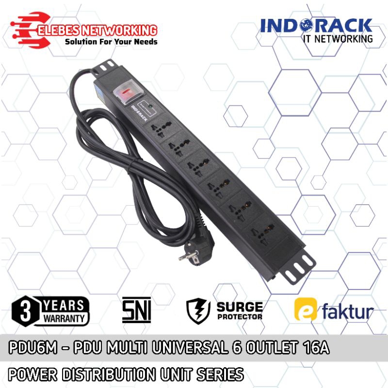 Pdu6m PDU INDORACK 6 Outlet 16A Multi Universal Power Distribution Unit ...