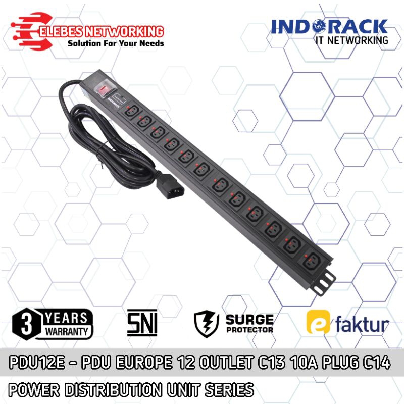 Pdu12e PDU INDORACK 12 Outlet C13 Plug C14 10A Europe Power Distribution Unit Rack Server UPS ...
