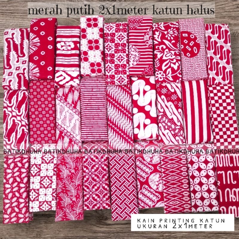 KATUN MERAH PUTIH Red and white cloth, soft cotton, red and white batik ...