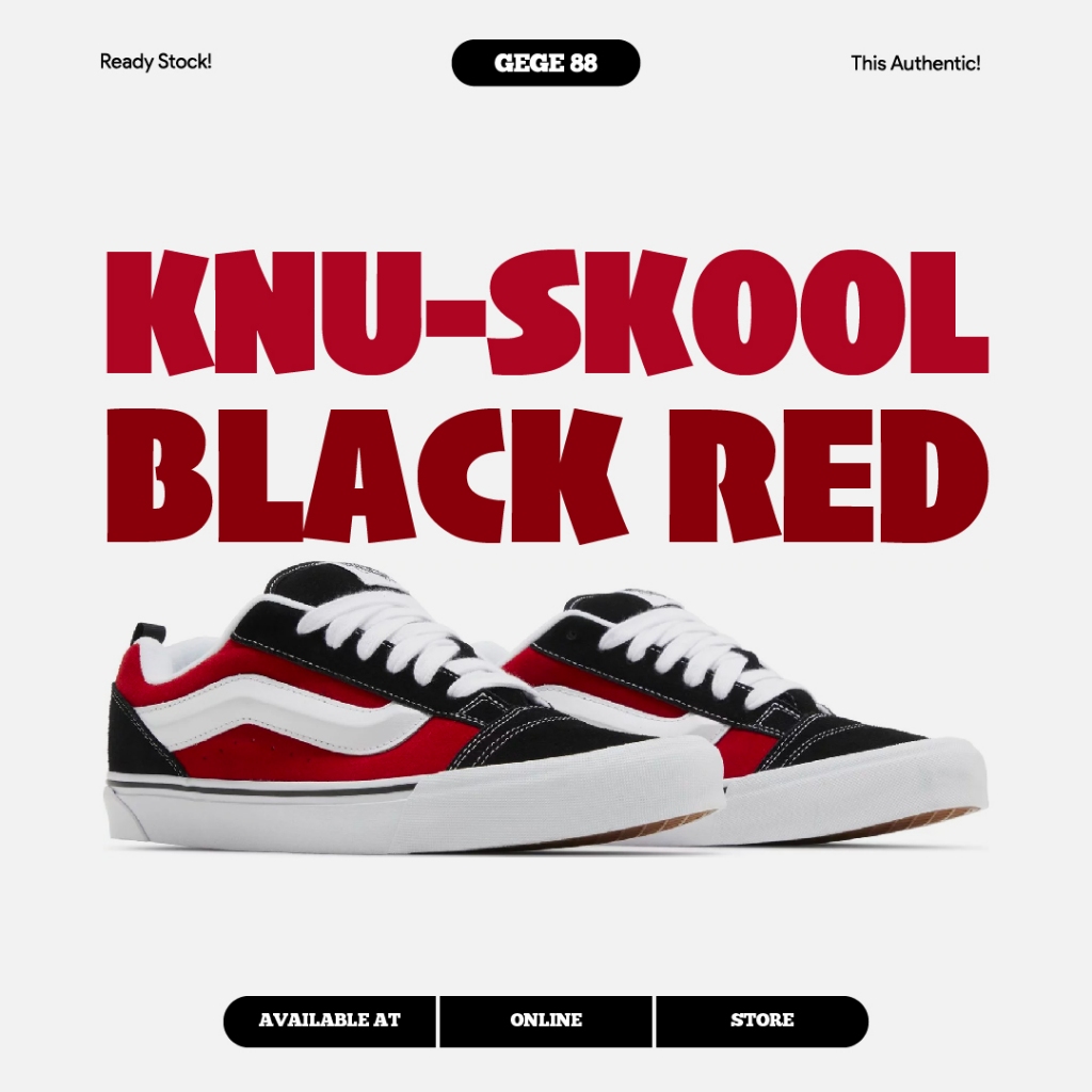 Vans Knu Skool Black Red Classic Original | Shopee Malaysia